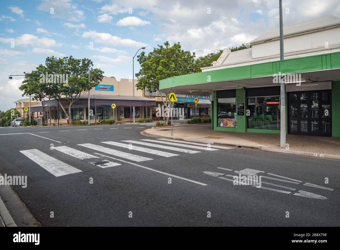 View of a deserted Wynnum Central street.Covid-19 pandemic hits ...