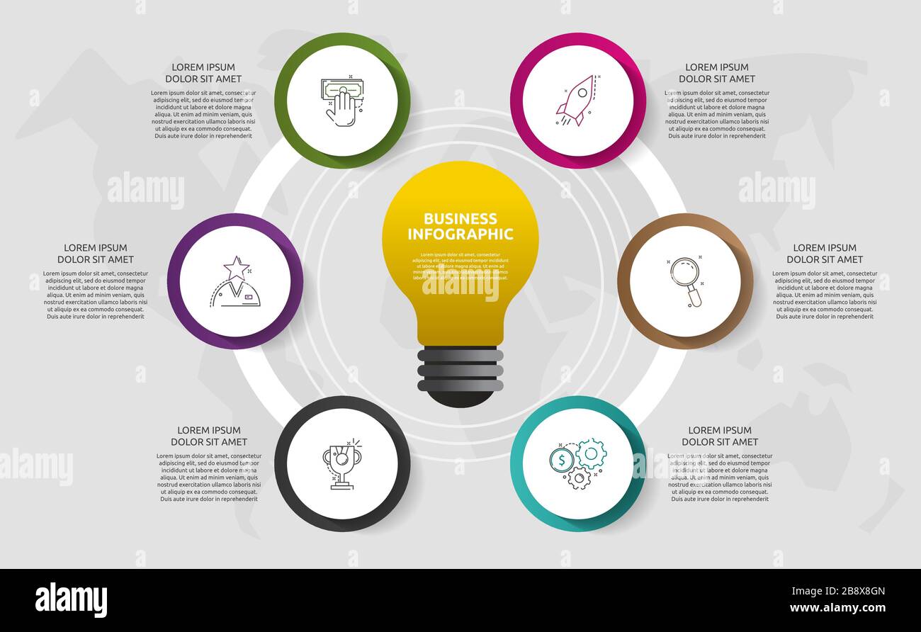 Modern vector light bulb infographics. Business template with circles ...