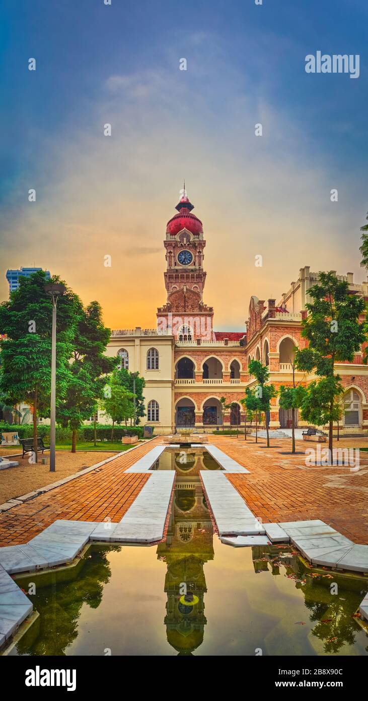 Sunset view from pedestrian bridge of Sultan Abdul Samad Building at ...