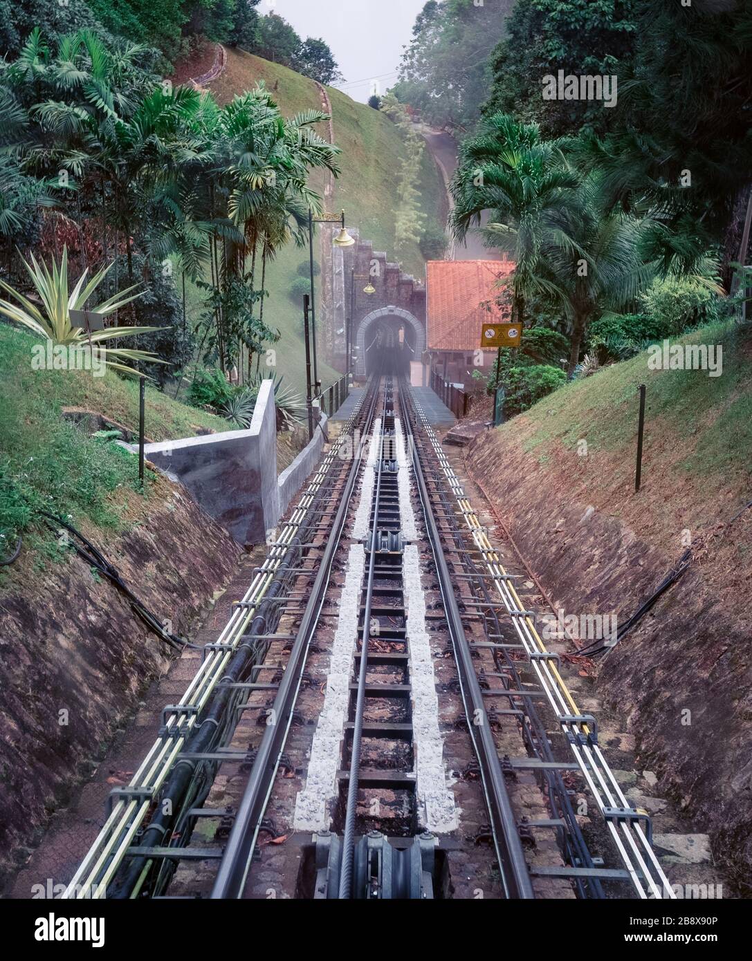 Train tunnel on the way to Penang hill, view from the tram Stock Photo ...