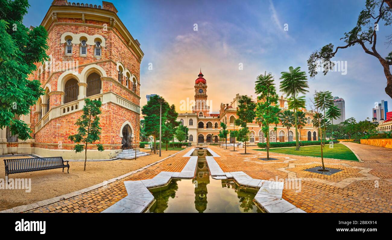 Sunset view from pedestrian bridge of Sultan Abdul Samad Building at ...
