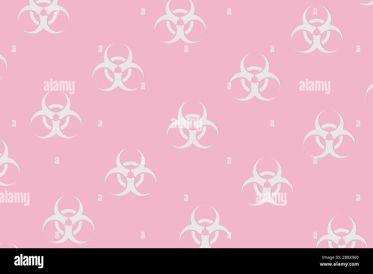 Background pattern of light gray biohazard symbols on pastel pink. New ...
