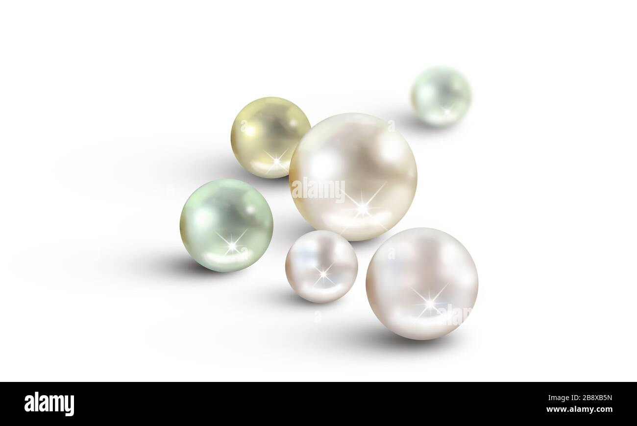 a beautiful group of colour pearls of different sizes on white ...
