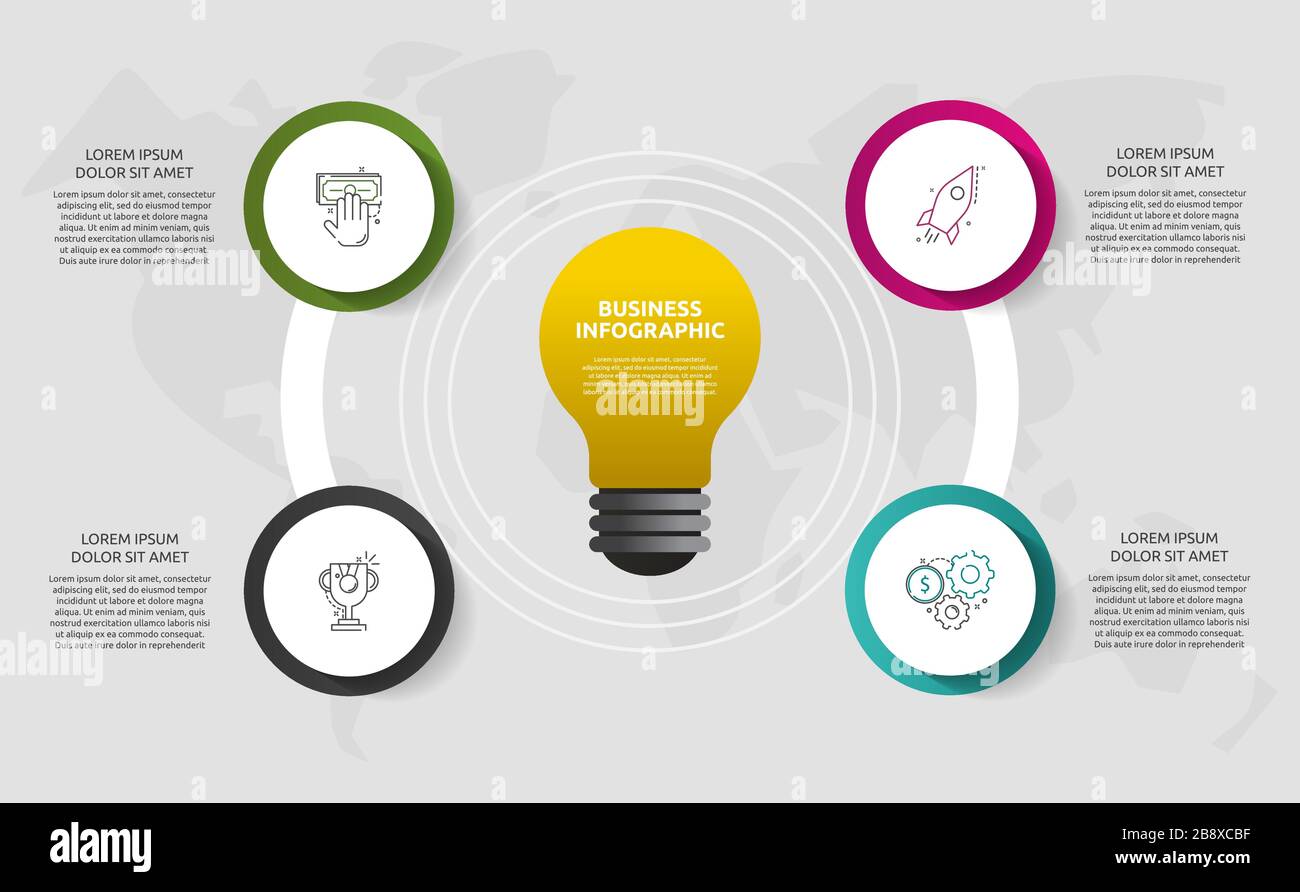 Modern vector light bulb infographics. Business template with circles ...