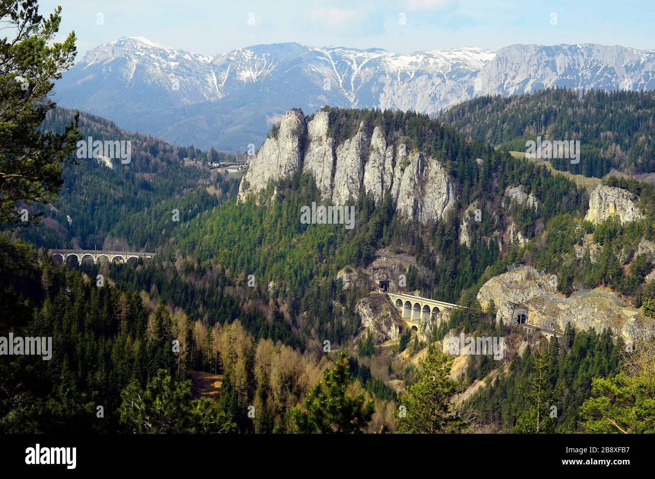 Austria, landscape with Rax mountain, part of Semmering railway ...