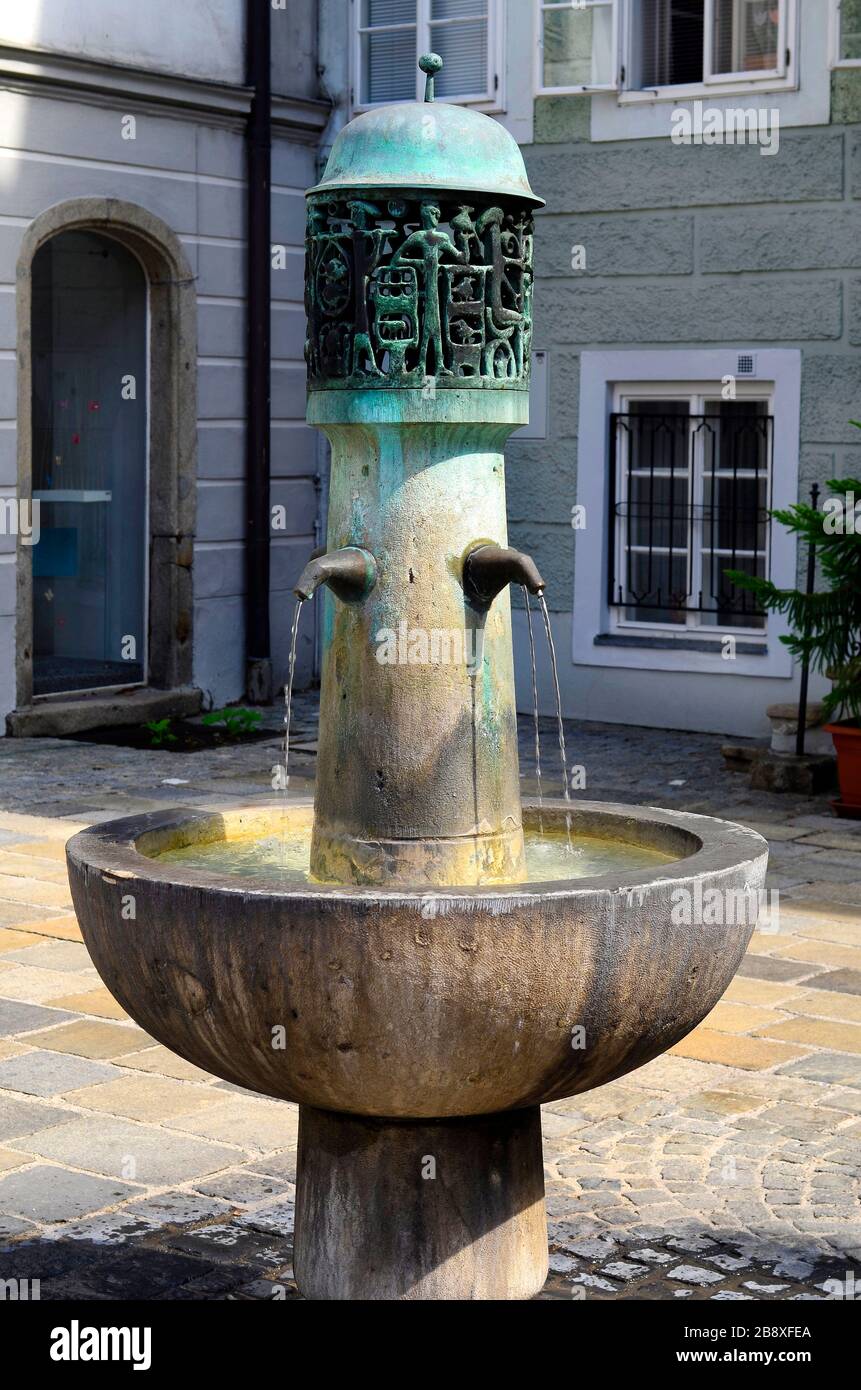 Linz, Austria - August 10, 2013: Drinking water fountain on ...