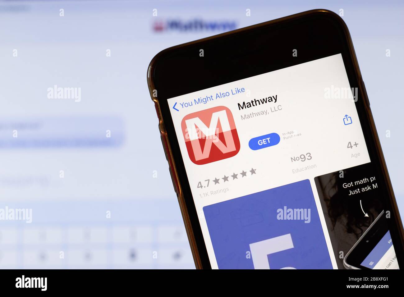 Los Angeles, California, USA - 24 March 2020: Mathway app logo on phone ...