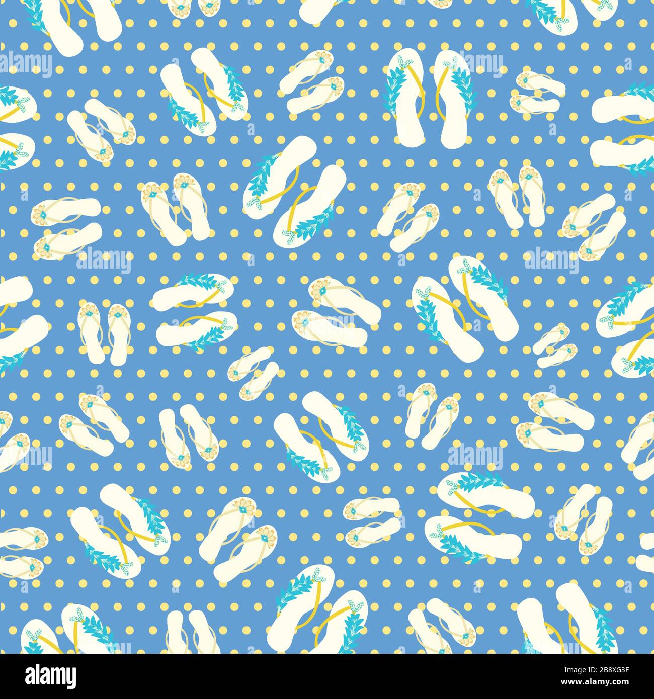 Flip flop shoe on beach seamless vector pattern background. Pretty blue sandals with tropical ...