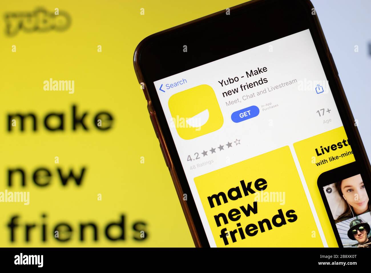 Los Angeles, California, USA - 24 March 2020: Yubo app logo on phone ...