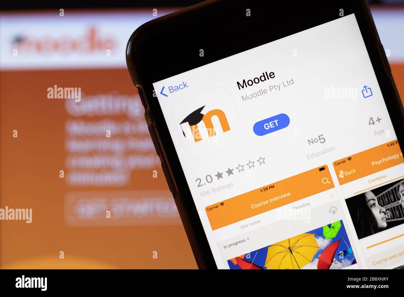Los Angeles, California, USA - 24 March 2020: Moodle app logo on phone ...