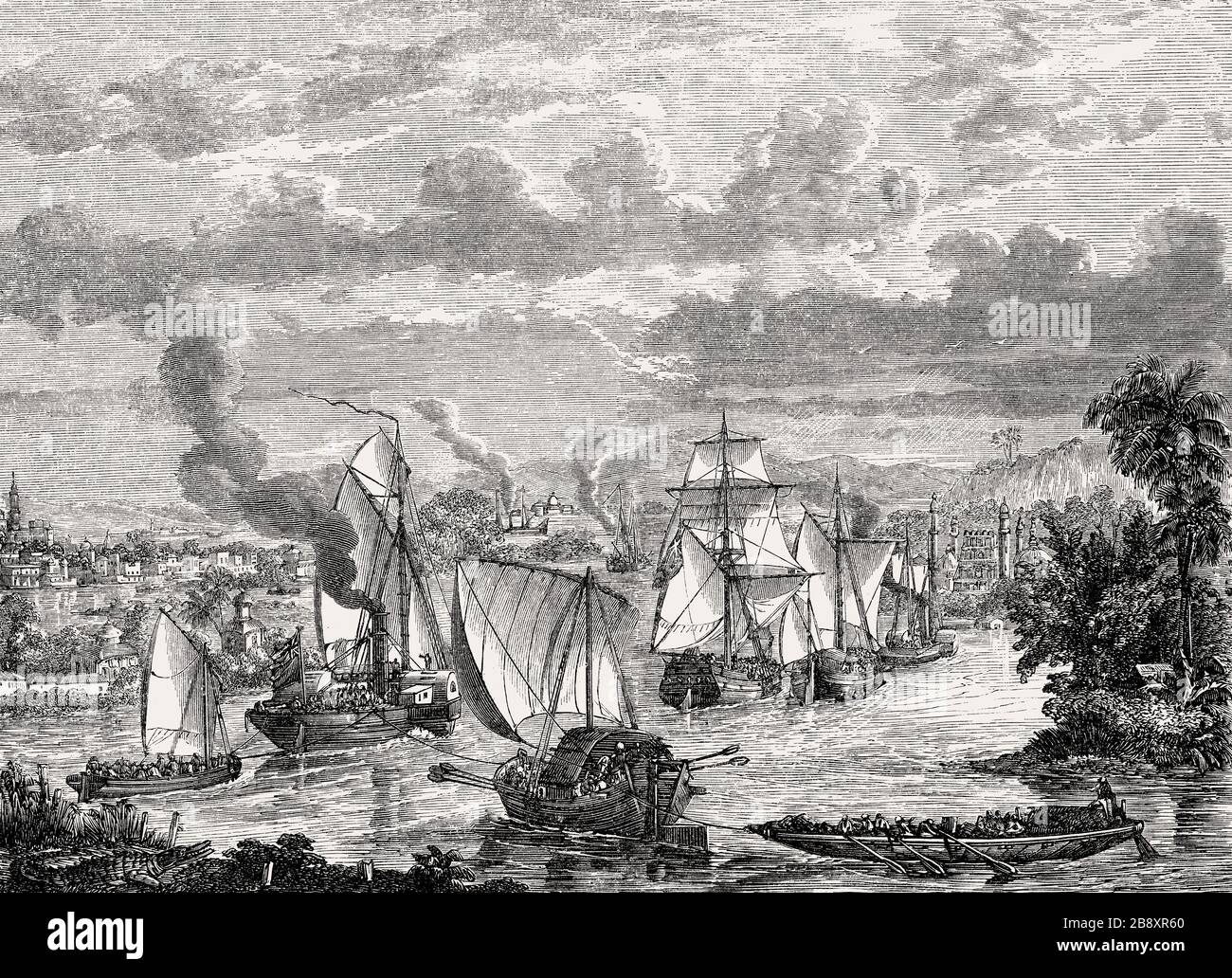 The ships of Major General Sir Henry Havelock at the Ganges River, Indian Rebellion of 1857 ...