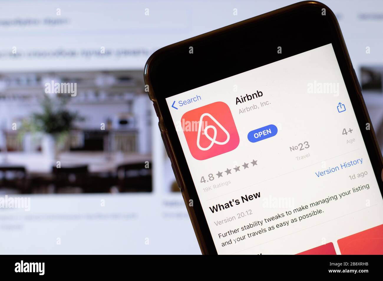 Los Angeles, California, USA - 24 March 2020: Airbnb app logo on phone ...