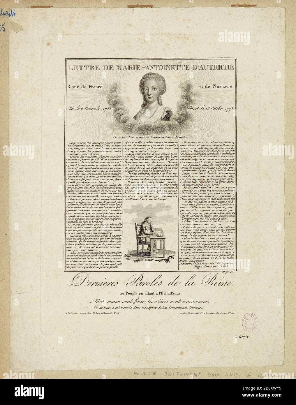Letter from Marie-Antoinette of Austria / Queen of France and Navarre ...