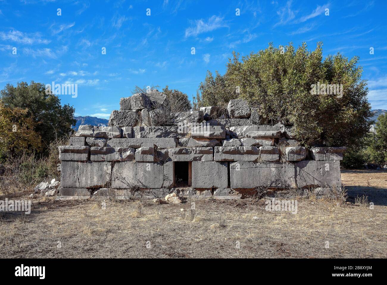 The ancient city of Sidyma from the village of Dodurga. Fethiye, Mugla ...