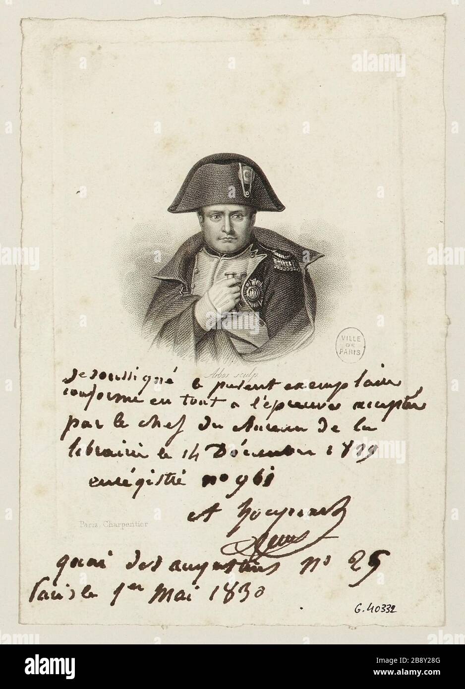 Napoleon in coat and small cap holding a window Stock Photo - Alamy