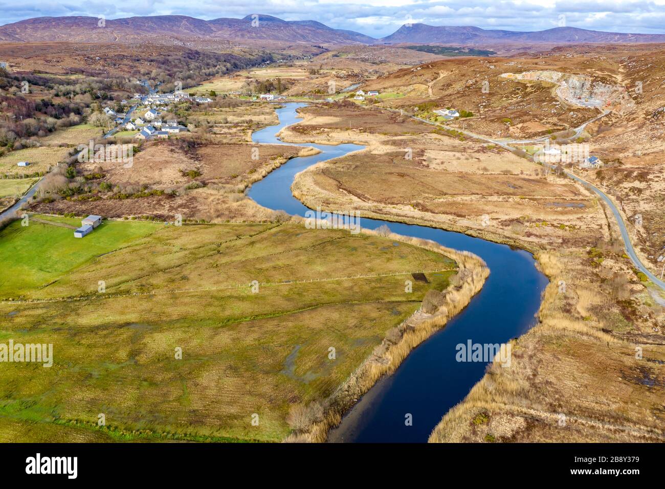 Aerial view of Gweebarra River between Doochary and Lettermacaward in ...