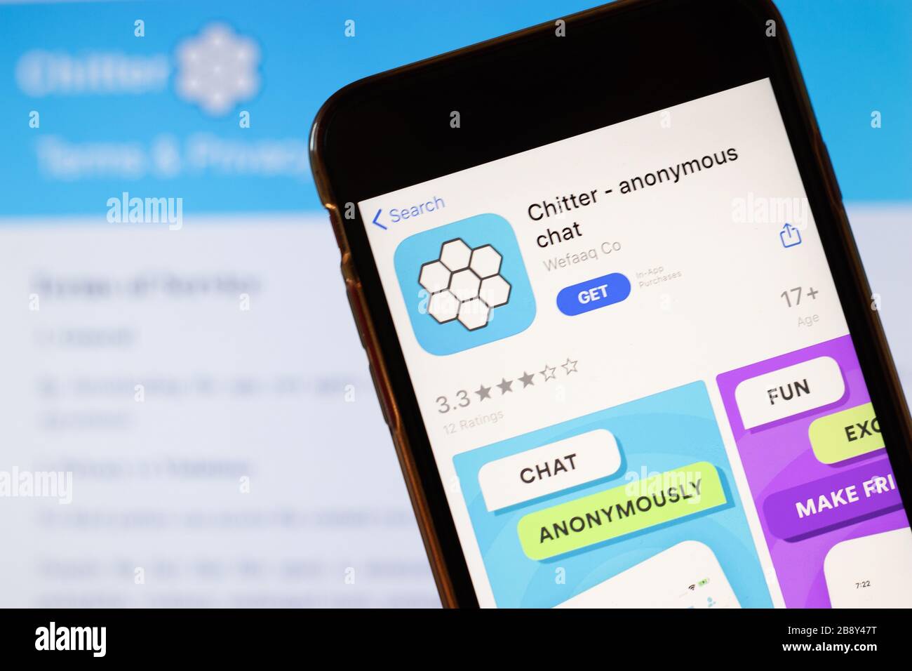 Los Angeles, California, USA - 24 March 2020: Chitter app logo on phone ...