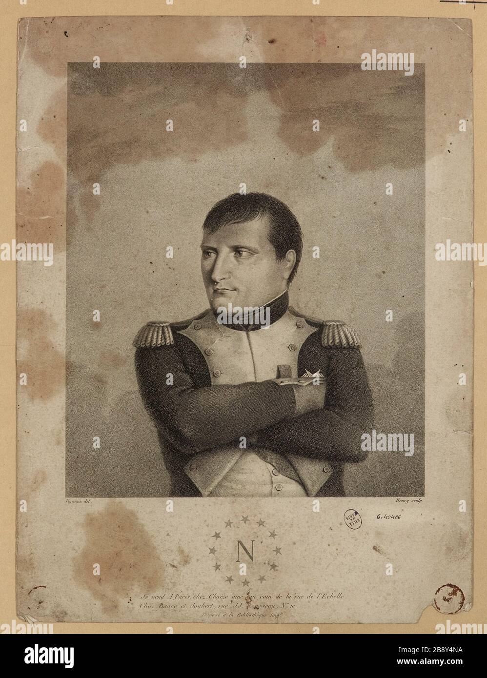 N [surrounded by twelve stars; Napoleon's portrait arms folded, looking ...