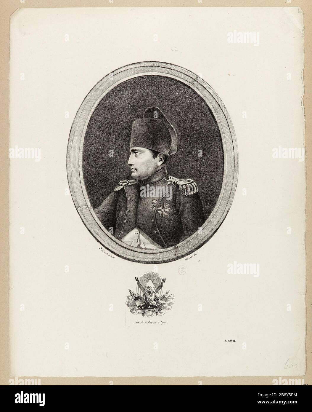Portrait of Napoleon's profile at left, with hat in a medallion Stock ...