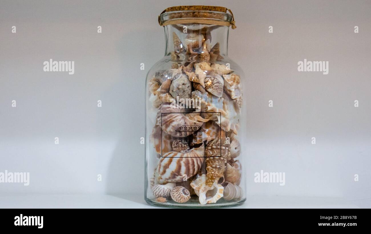 Shells In A Bottle Isolated On White background Stock Photo - Alamy
