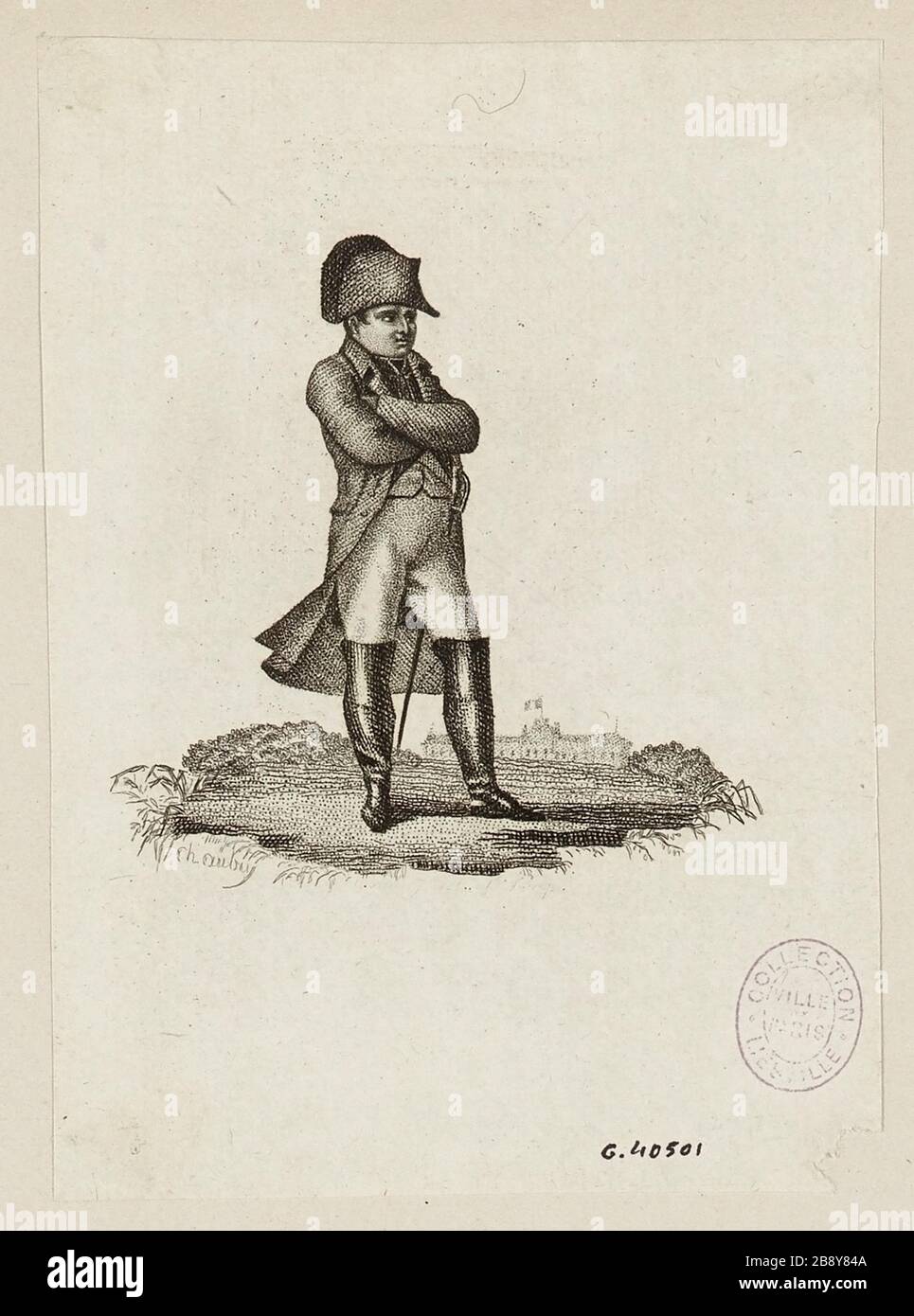 Napoleon standing, coat, arms crossed, wide palate [Tuileries?] With ...