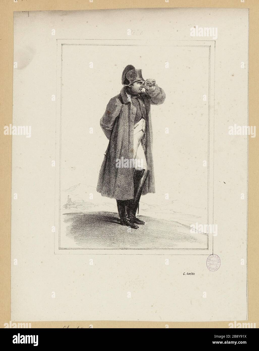 Napoleon in frock coat and small hat, looking at the window Stock Photo ...