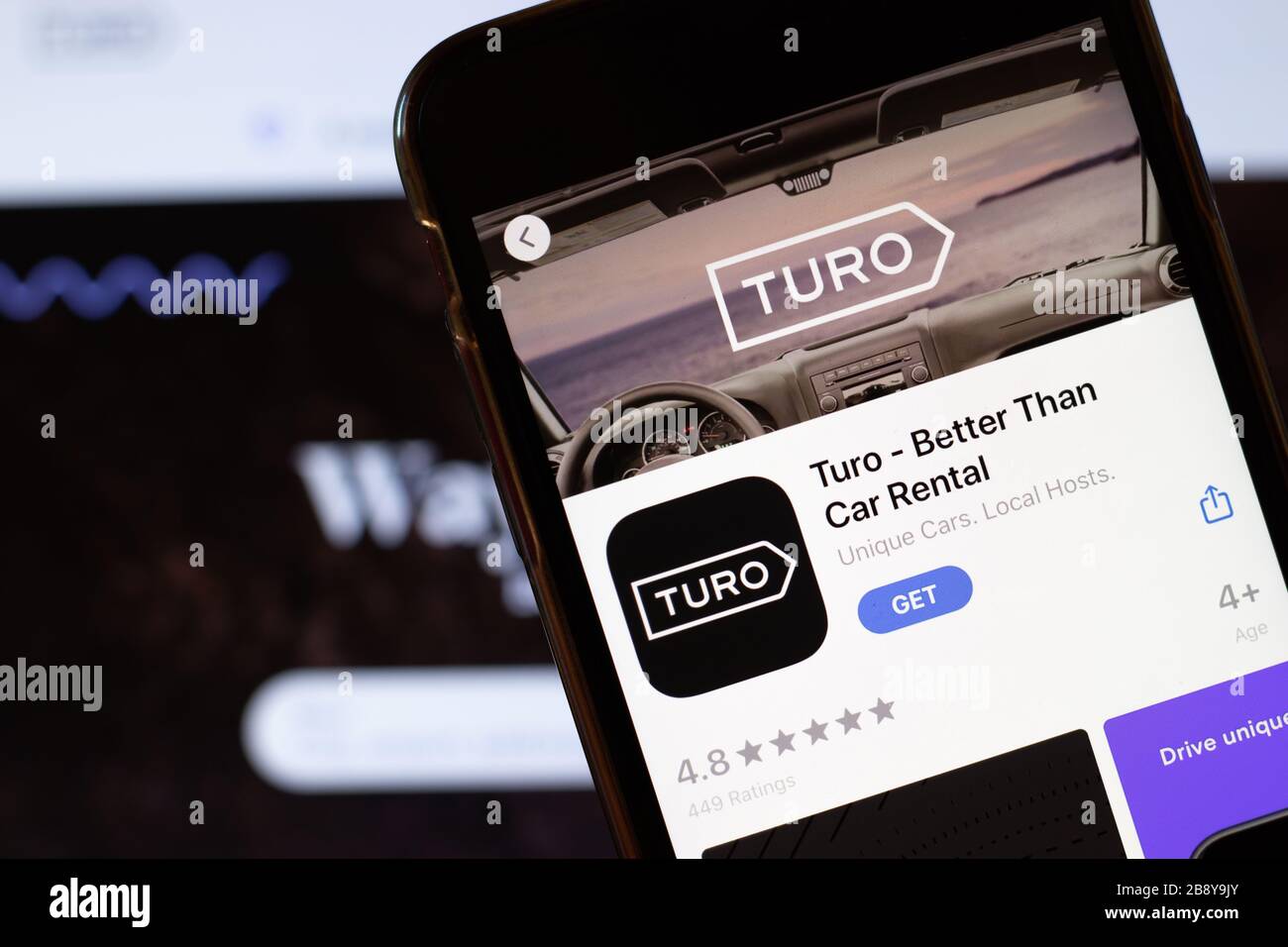 Los Angeles, California, USA - 24 March 2020: Turo app logo on phone ...