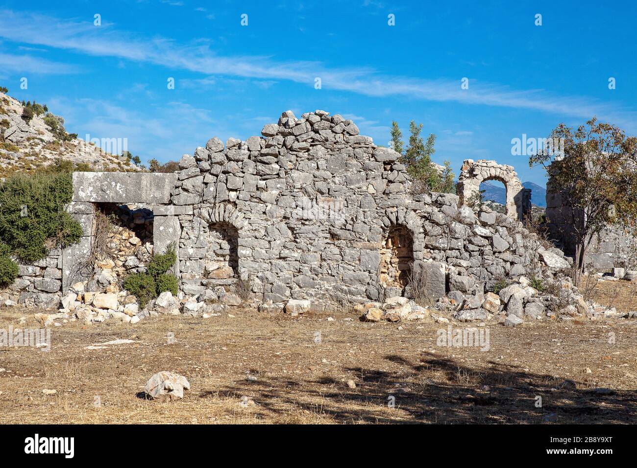 The ancient city of Sidyma from the village of Dodurga. Fethiye, Mugla ...