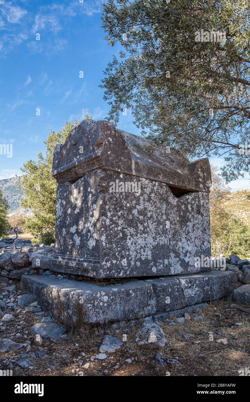 The ancient city of Sidyma from the village of Dodurga. Fethiye, Mugla ...