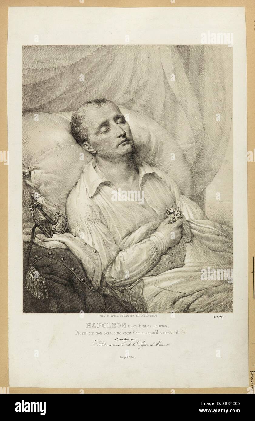 Napoleon in his last moments, / Press over his heart, the cross of ...