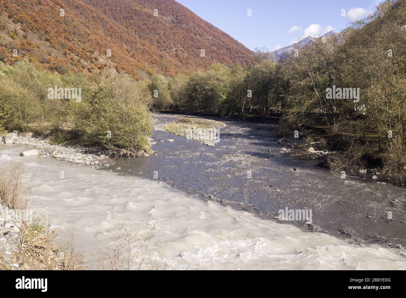 Black and white river - connection of two rivers in Georgia Stock Photo ...