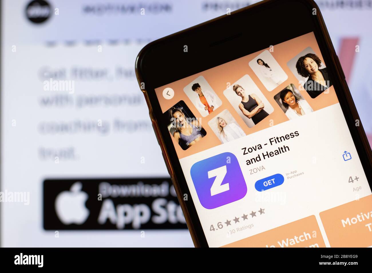 Los Angeles, California, USA - 24 March 2020: Zova app logo on phone ...