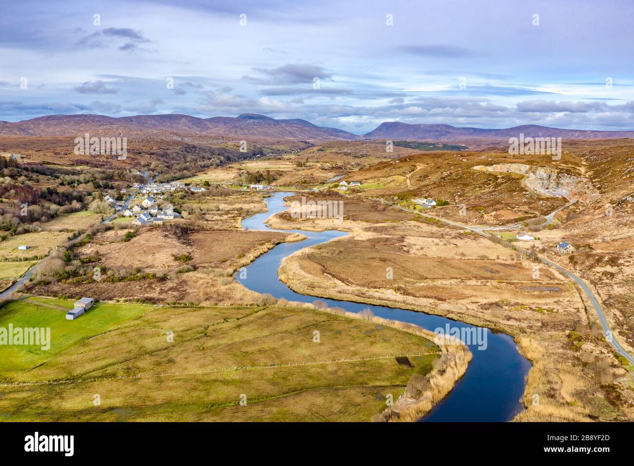 Aerial view of Gweebarra River between Doochary and Lettermacaward in ...