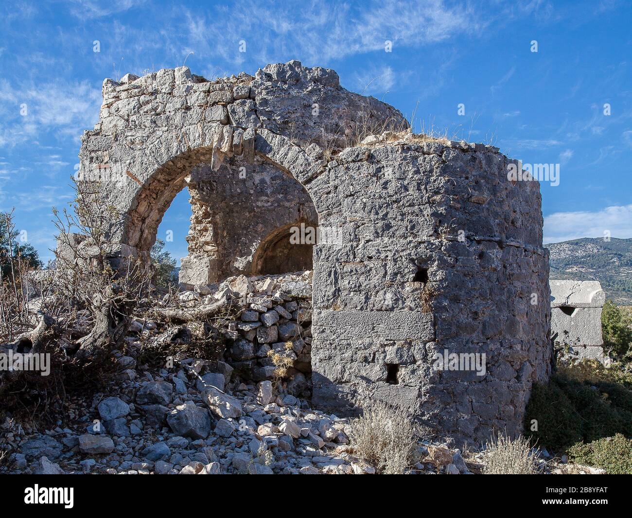 The ancient city of Sidyma from the village of Dodurga. Fethiye, Mugla ...