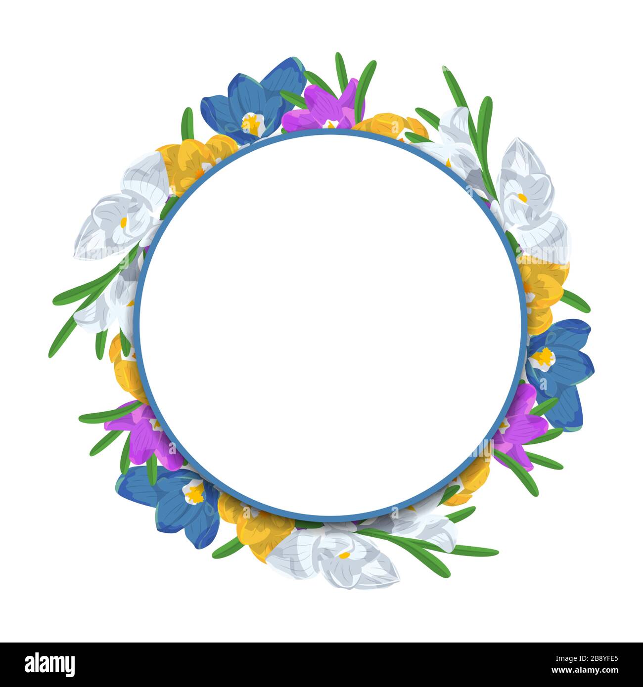Round banner decorated with hand drawn colorful crocus flowers ...