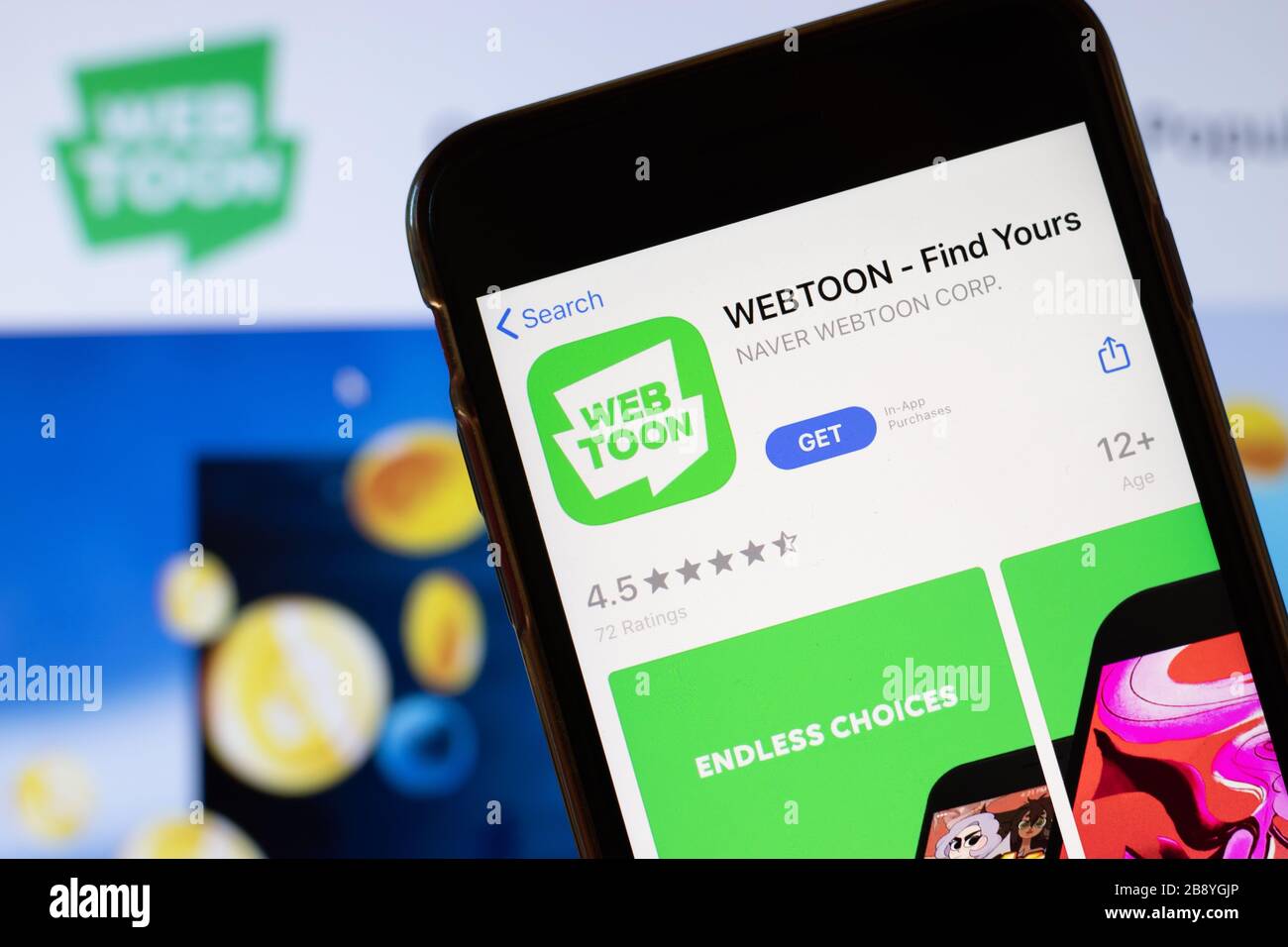 Los Angeles, California, USA - 24 March 2020: WEBTOON app logo on phone ...