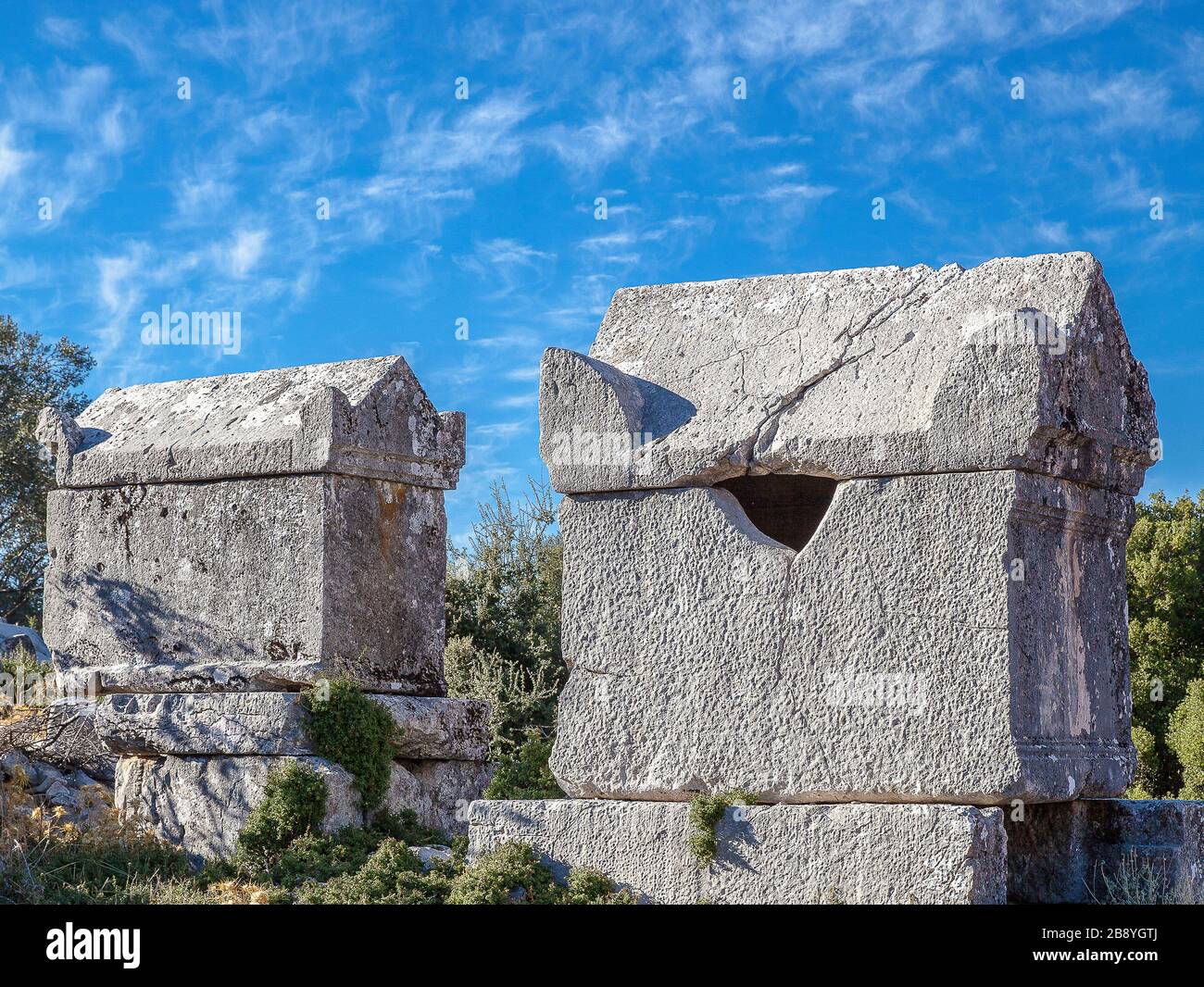 The ancient city of Sidyma from the village of Dodurga. Fethiye, Mugla ...