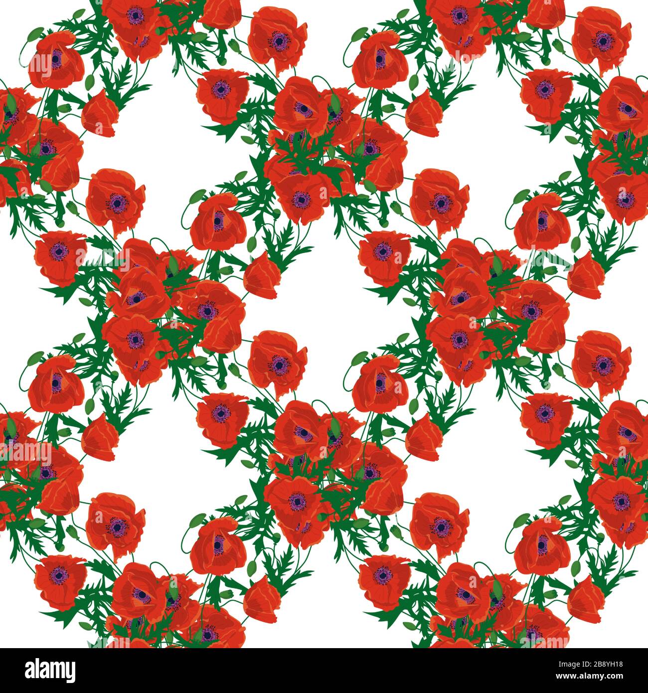 Seamless pattern with hand drawn red poppy flowers on white background ...