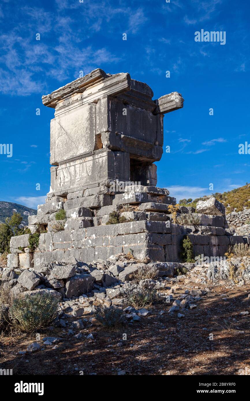 The ancient city of Sidyma from the village of Dodurga. Fethiye, Mugla ...