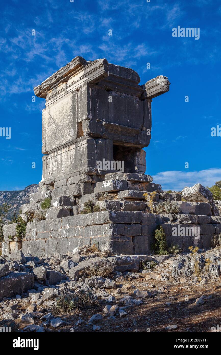 The ancient city of Sidyma from the village of Dodurga. Fethiye, Mugla ...
