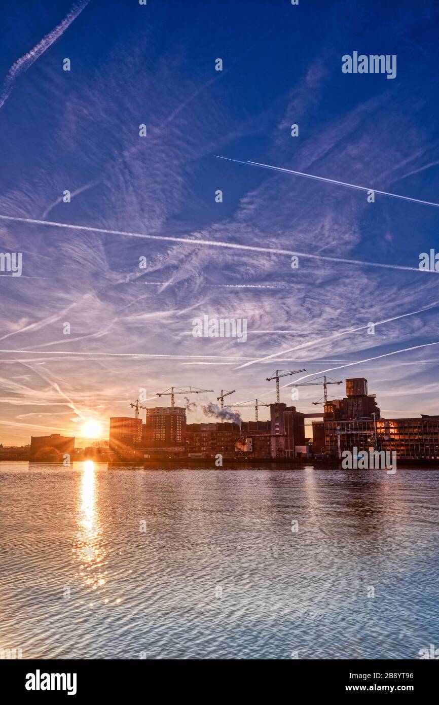 Rotterdam - 14 February 2019: Rotterdam, The Netherlands The sun rises ...