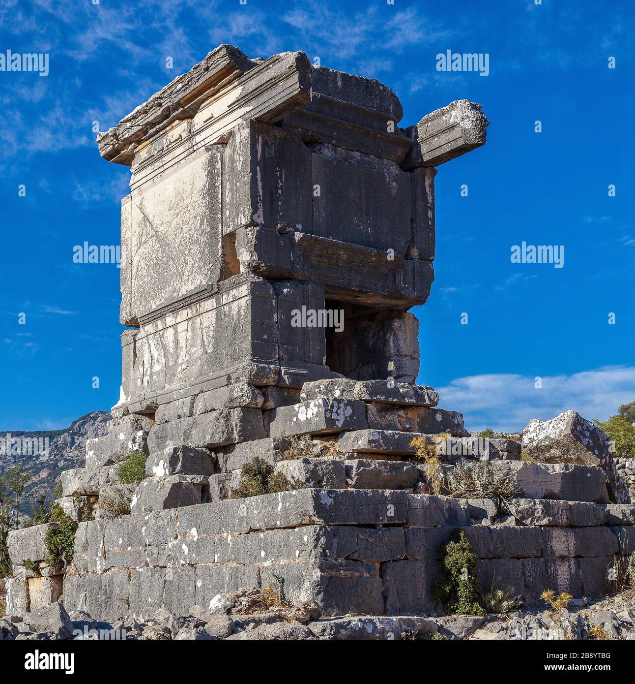 The ancient city of Sidyma from the village of Dodurga. Fethiye, Mugla ...