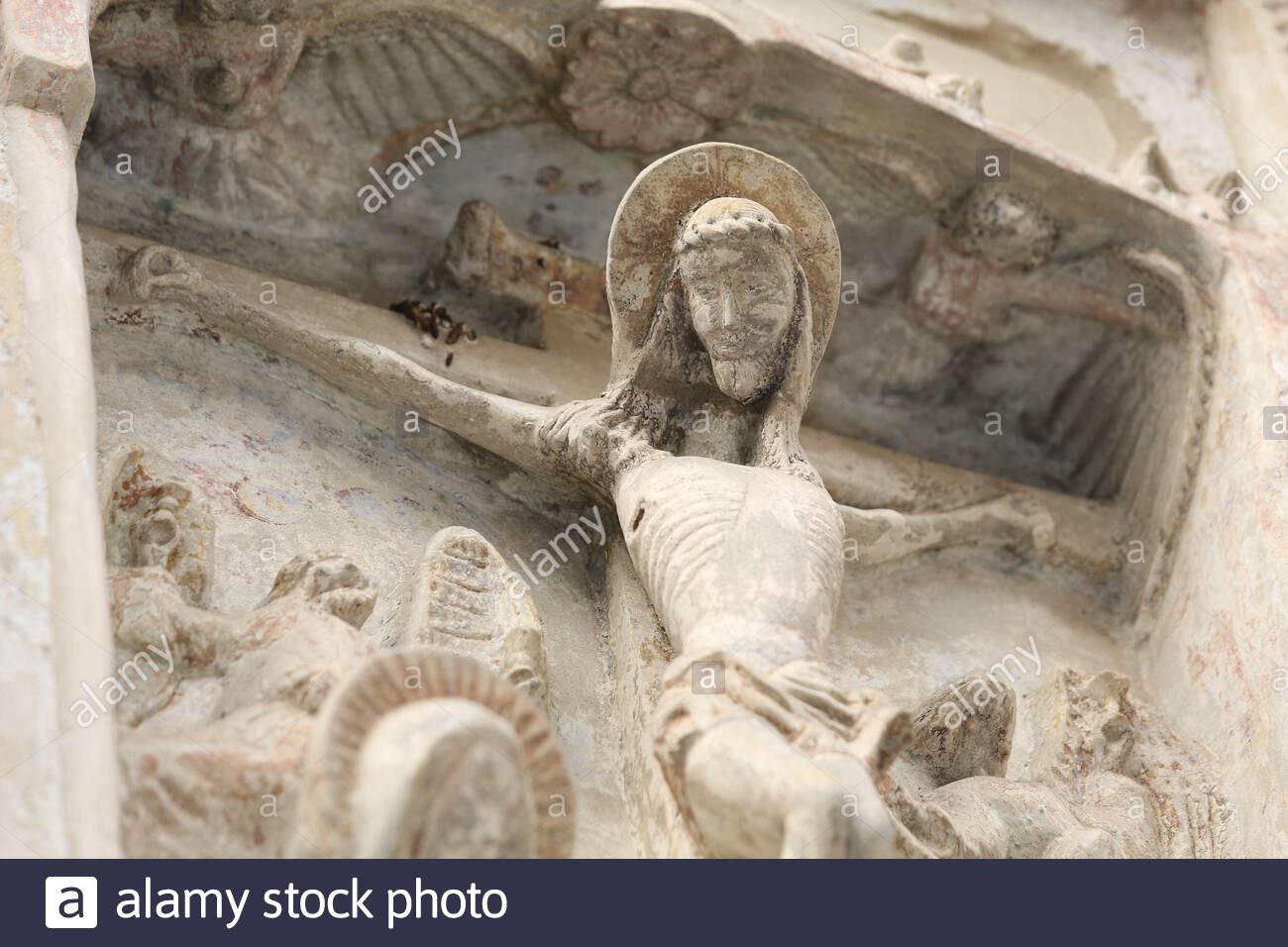A sculpture of Jesus on the cross near the dome in Bamberg Germany ...
