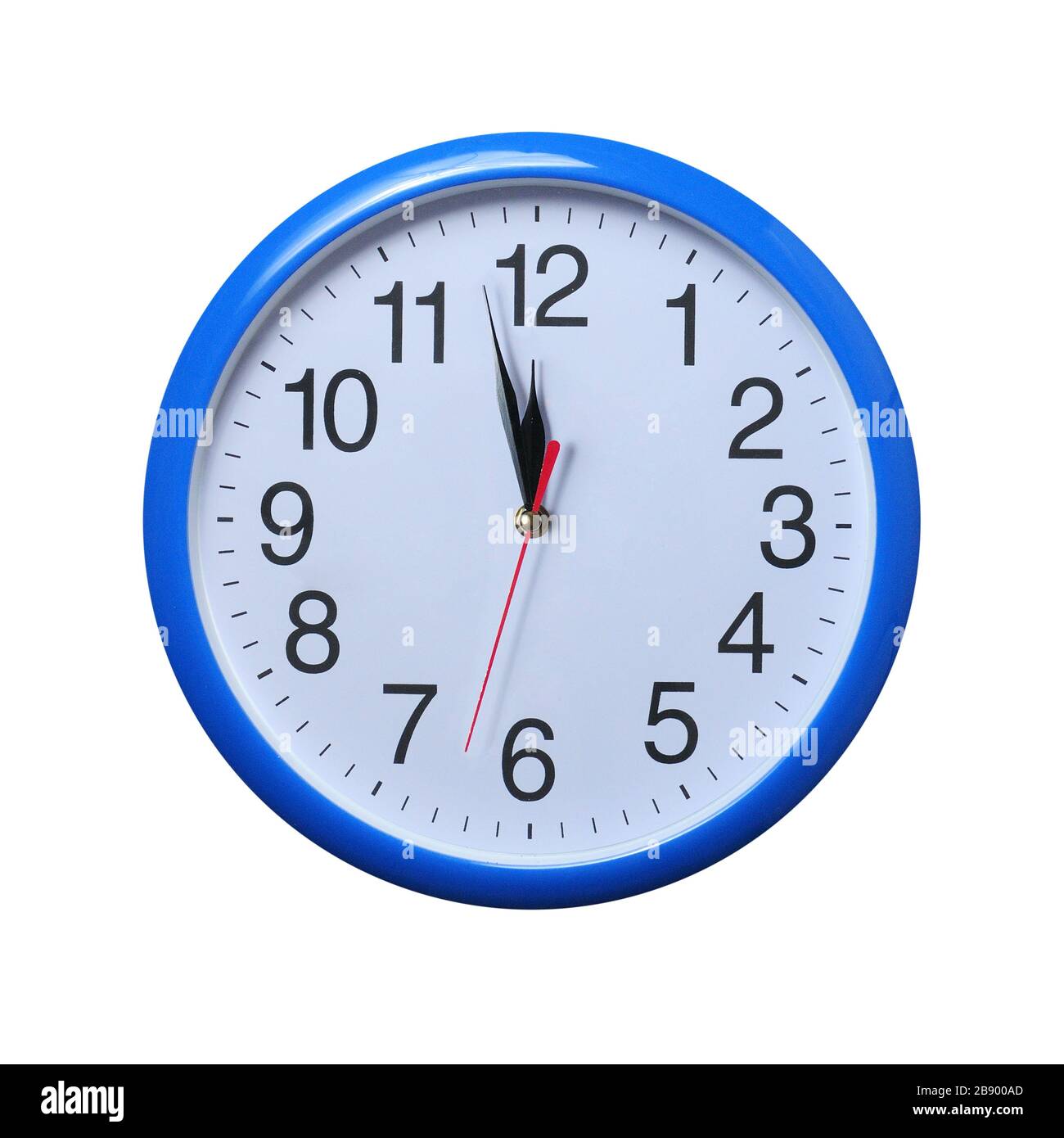 Blue wall clock with midnight new year time on an isolated white ...