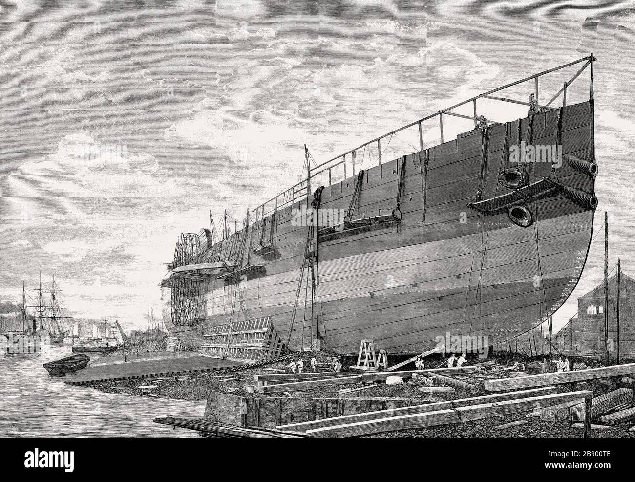 SS Great Eastern or SS Leviathan, an iron sailing steamship, 1857 Stock ...