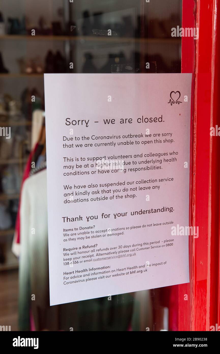 Windsor, Berkshire, UK. 22nd March, 2020. Charity shop, The British ...