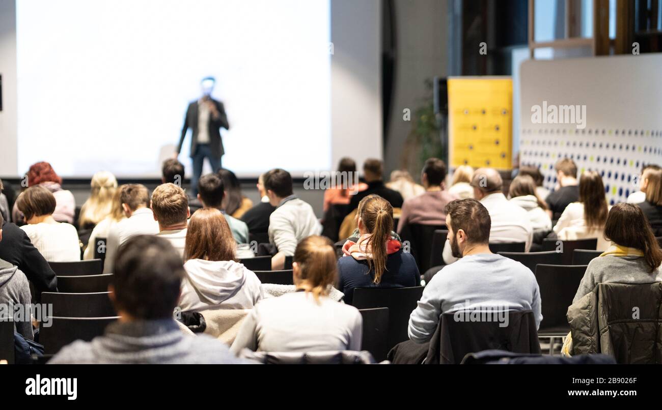 Business speaker giving a talk at business conference event Stock Photo ...