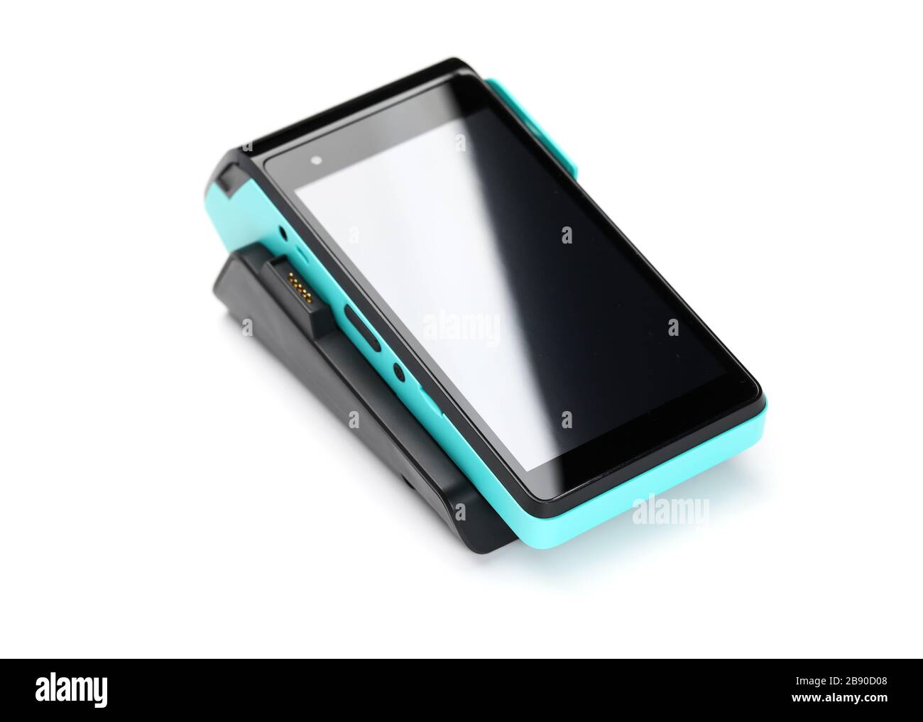 Pos terminal device for reading banking cards isolated on white ...