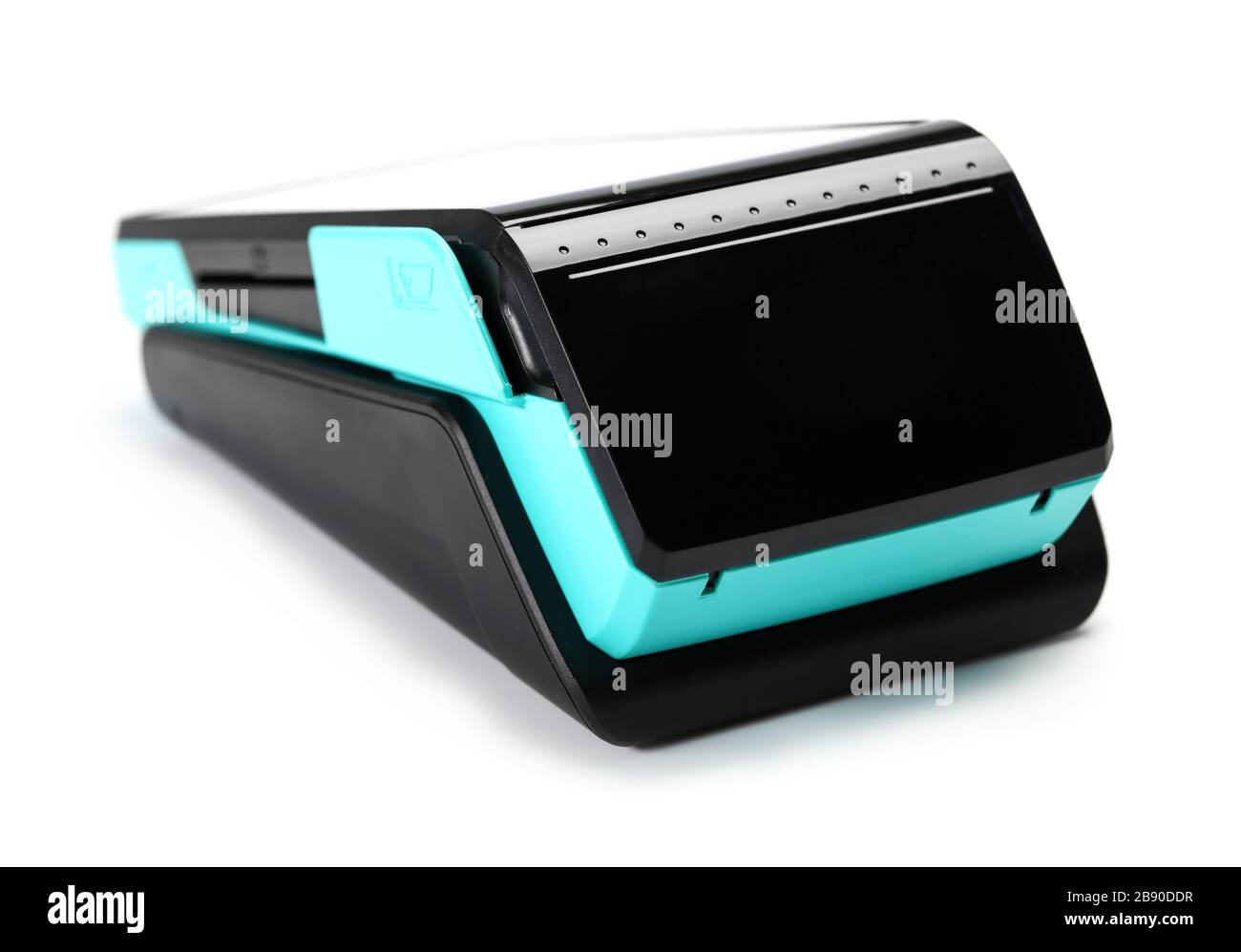 Pos terminal device for reading banking cards isolated on white ...