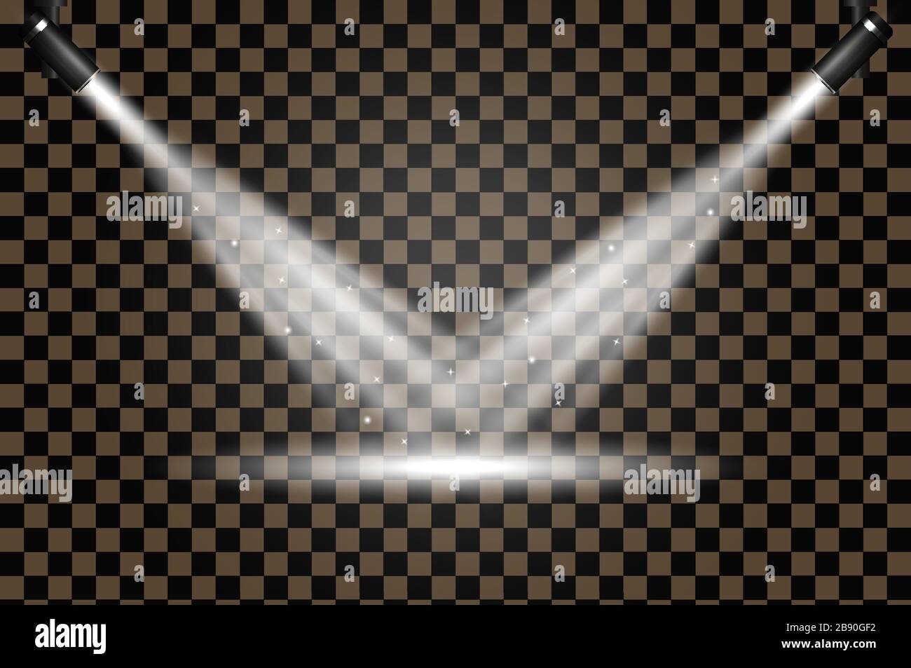 Two spotlights on dark checkered background. Spotlights vector effect ...